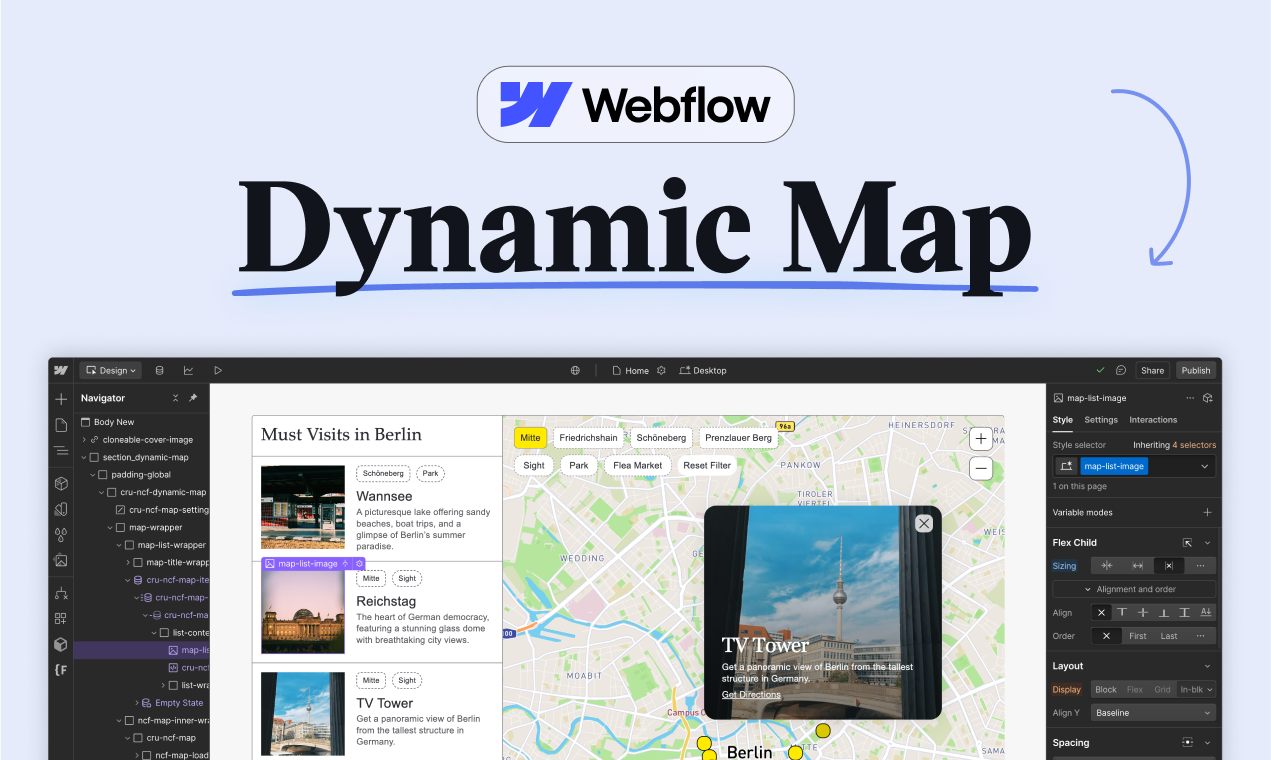 Dynamic Map for Webflow [Version 1.0]: Create interactive CMS location maps for Webflow CMS ...