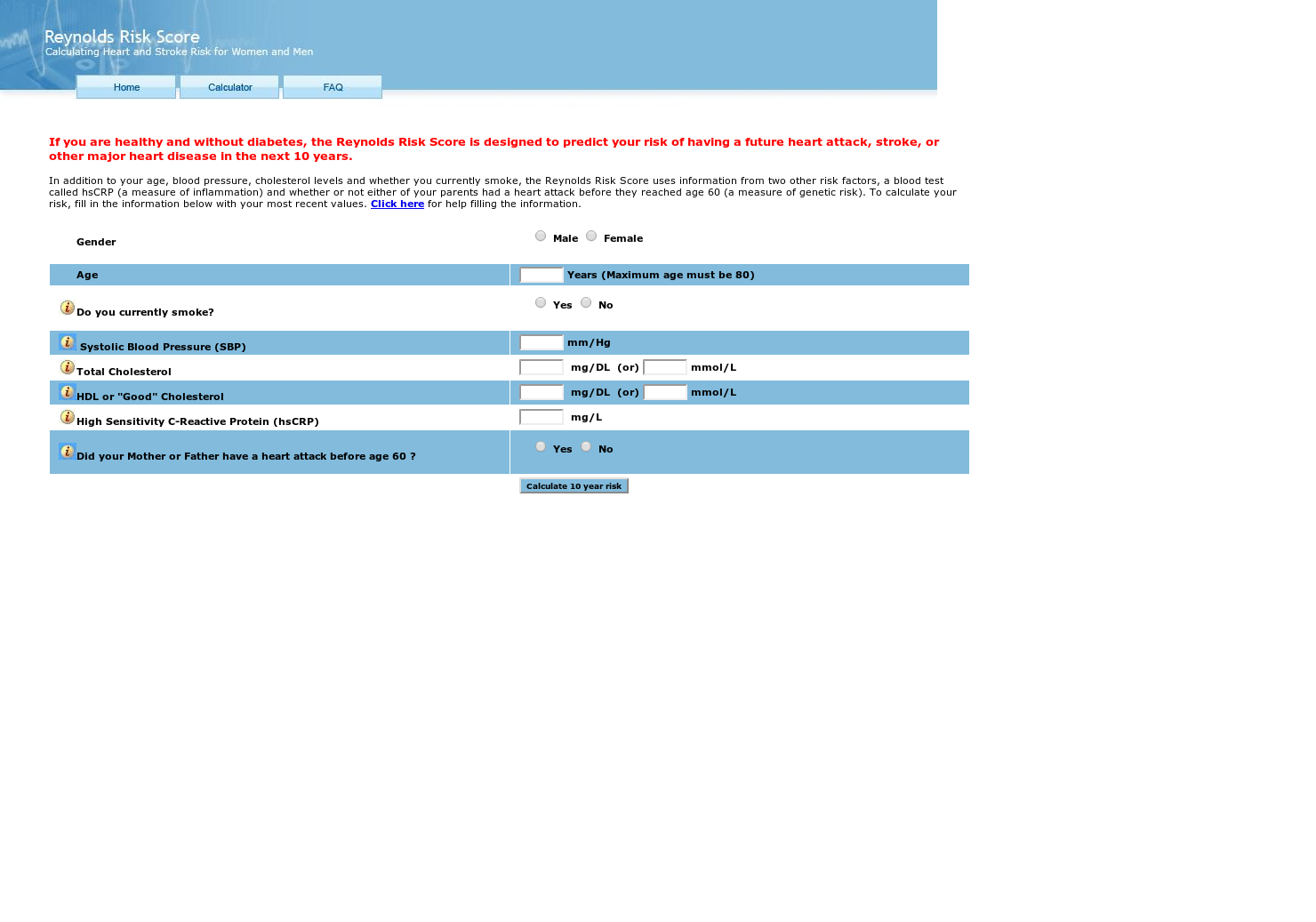 Reynolds Risk Score: predict your risk of having a future heart attack ...