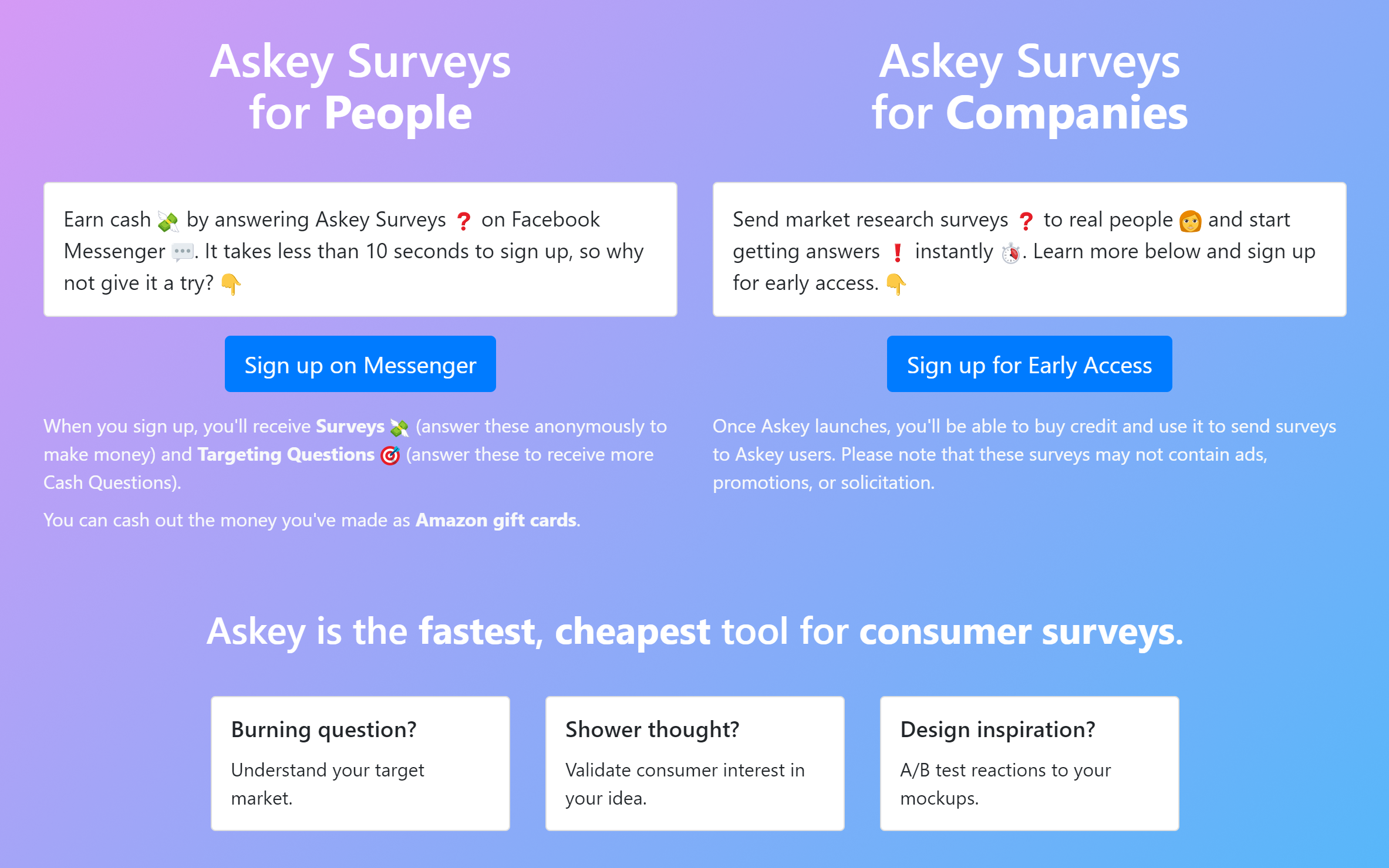 Askey: Instant market research surveys through Messenger | Product Hunt