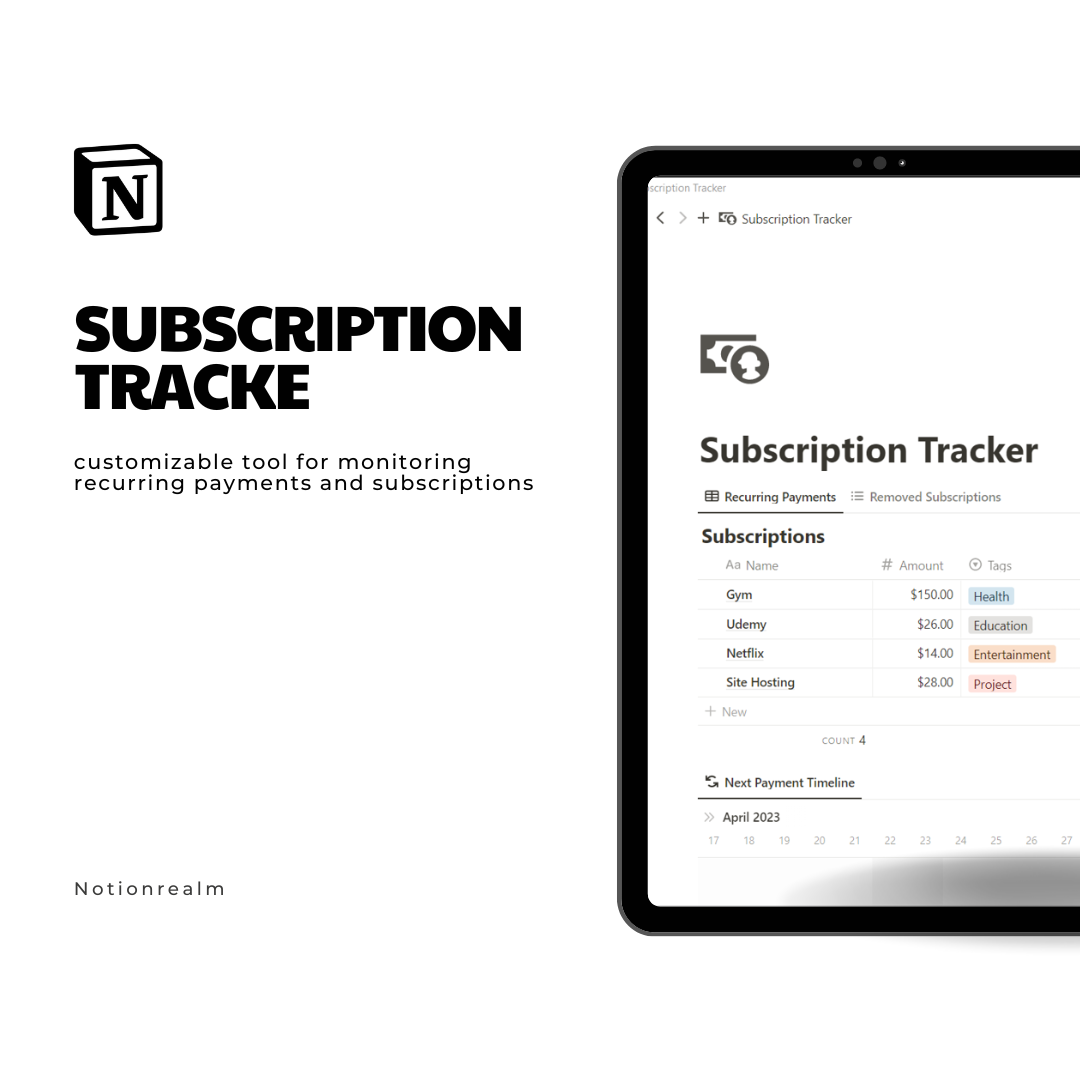 Notion Subscription Tracker: Manage and track your recurring subscriptions | Product Hunt
