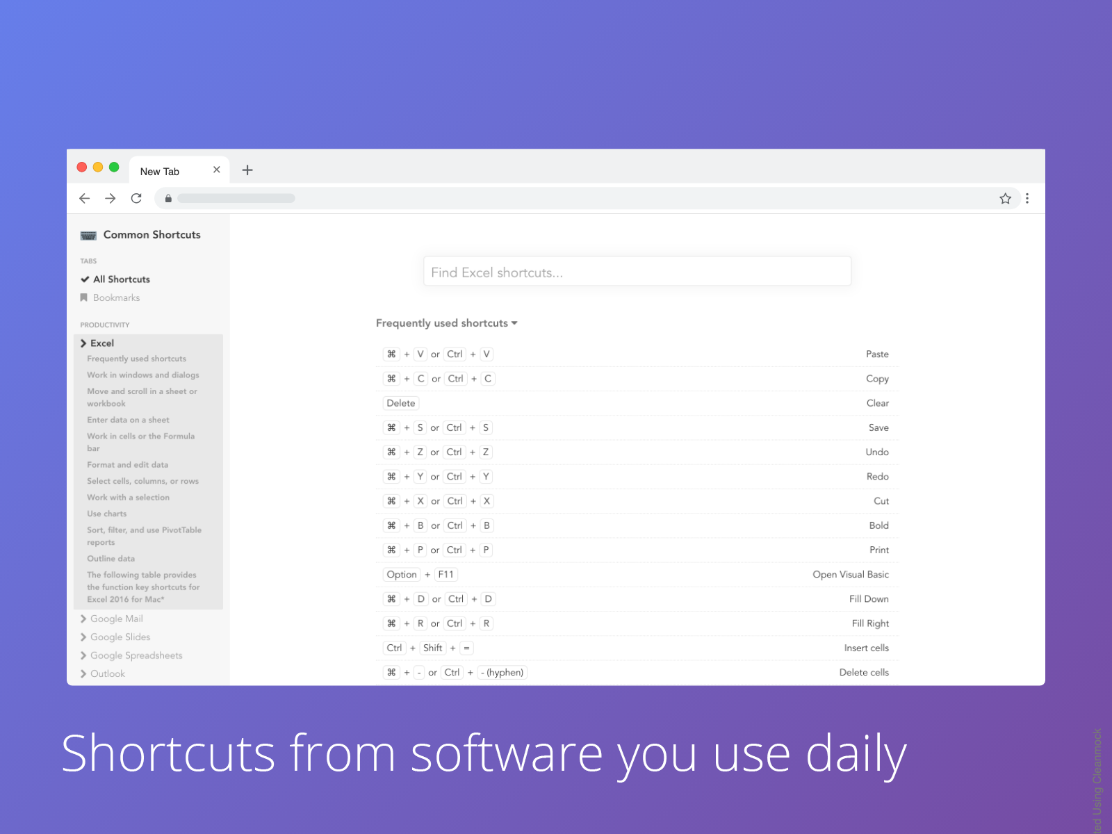 Common Shortcuts: Simple tool to find and bookmark shortcuts you need ...