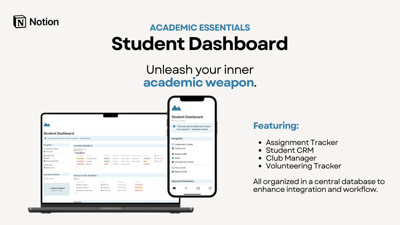 Notion Student Dashboard: Unleash your inner academic weapon. | Product ...