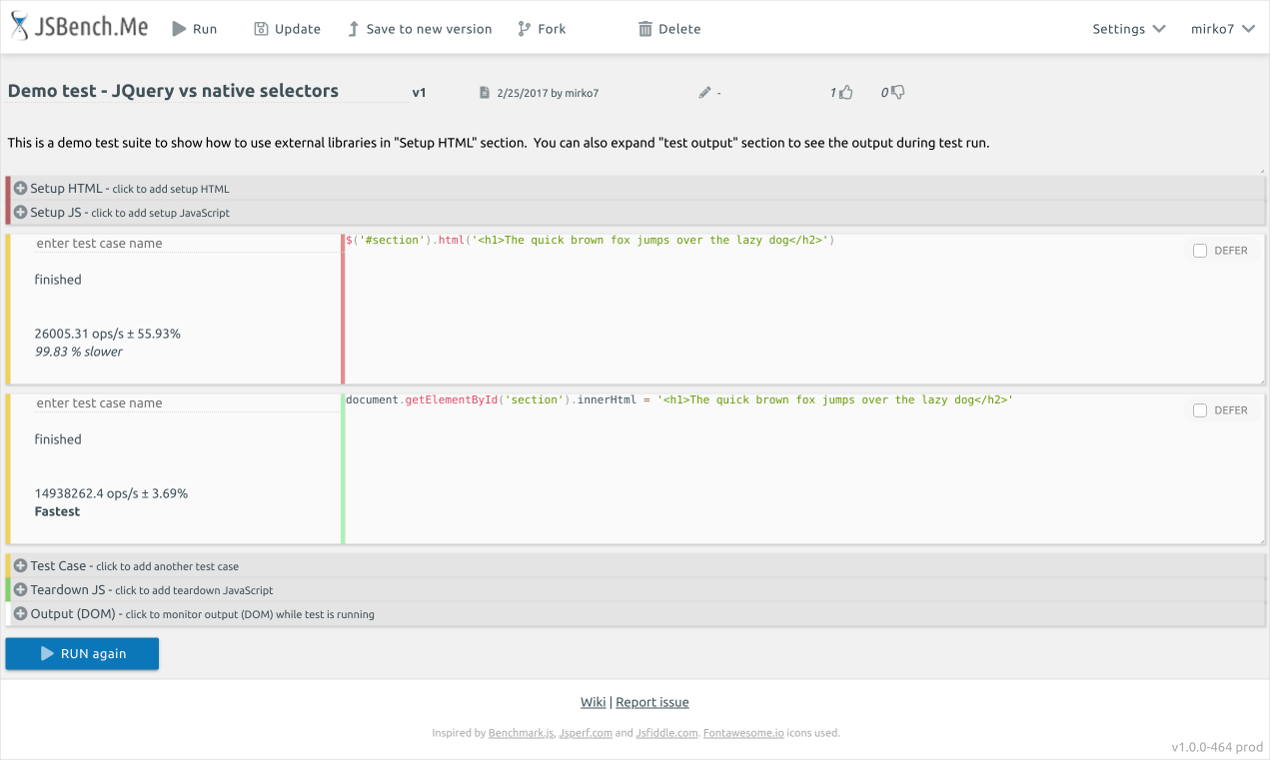 JSBench.me: Javascript code benchmarking playground | Product Hunt