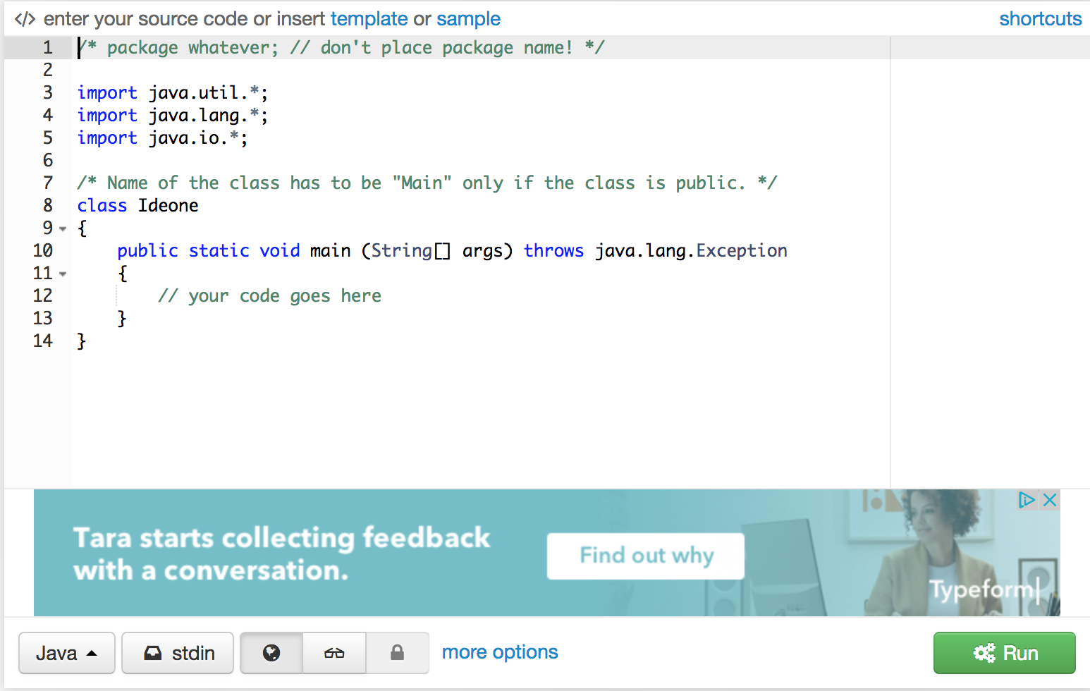 Ideone - Compile and execute code online in 80+ programming languages ...