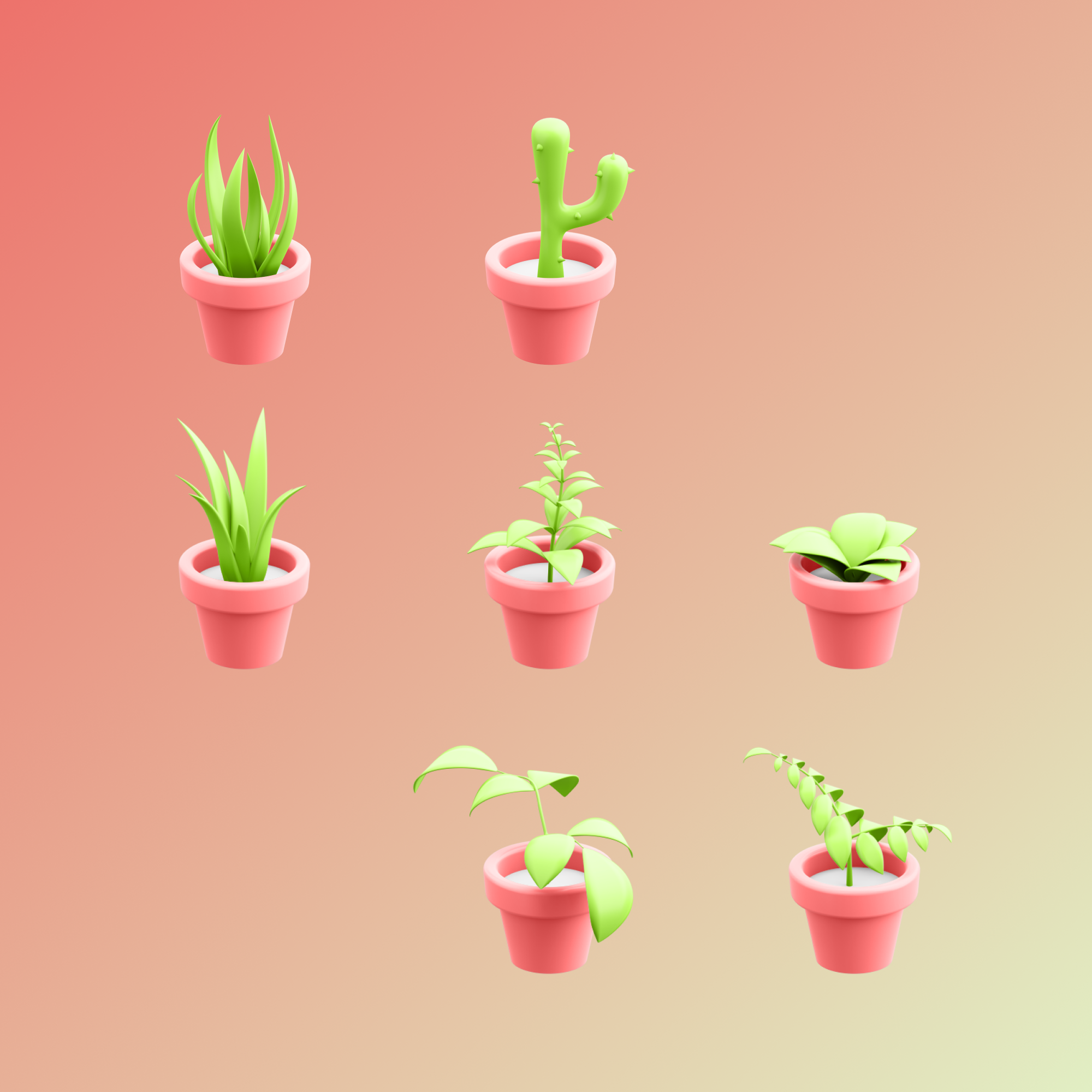 3D Plant Illustrations - Cute 3D plants for your design project ...