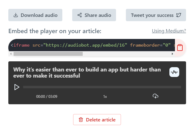 AudioBot: Convert articles to audio easily 🎙️ | Product Hunt