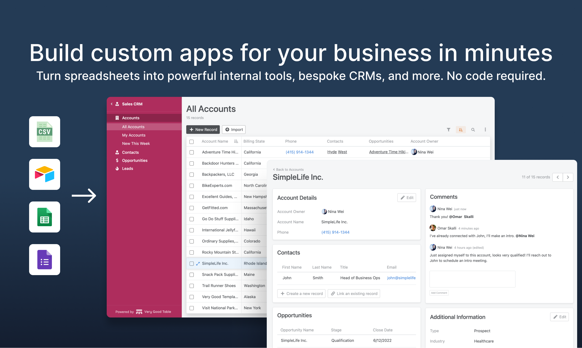 Very Good Table: Build custom apps for your business in minutes, not ...