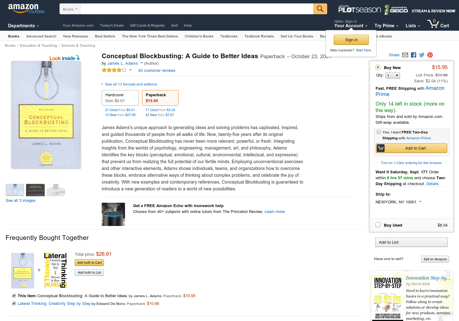 Conceptual Blockbusting: A Guide to Better Ideas - Product Information ...