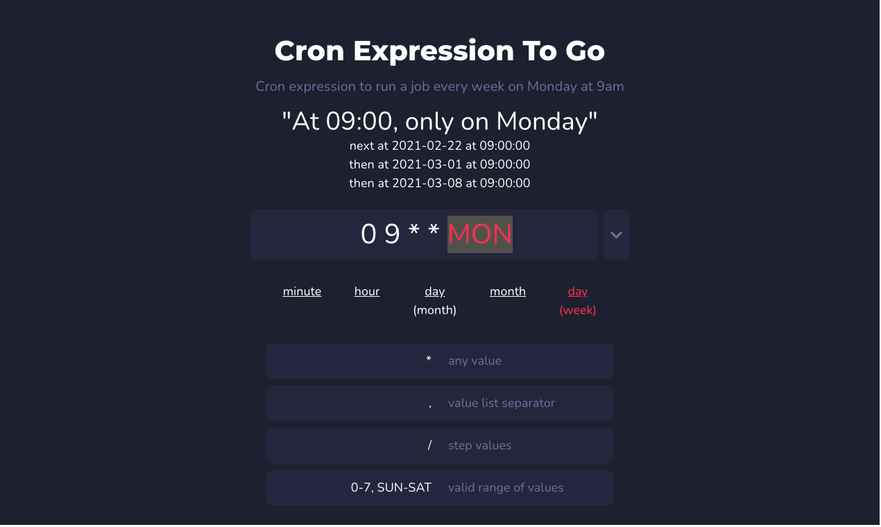 Cron Expression To Go: Edit and validate your CRON expressions online ...