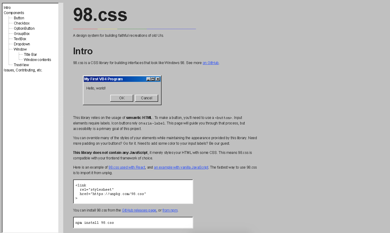 98.css: A design system for building faithful recreations of old UIs ...