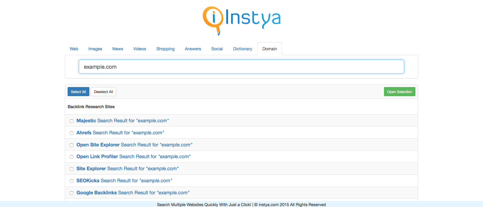Instya: Quickly search multiple search engines, dictionaries & more ...