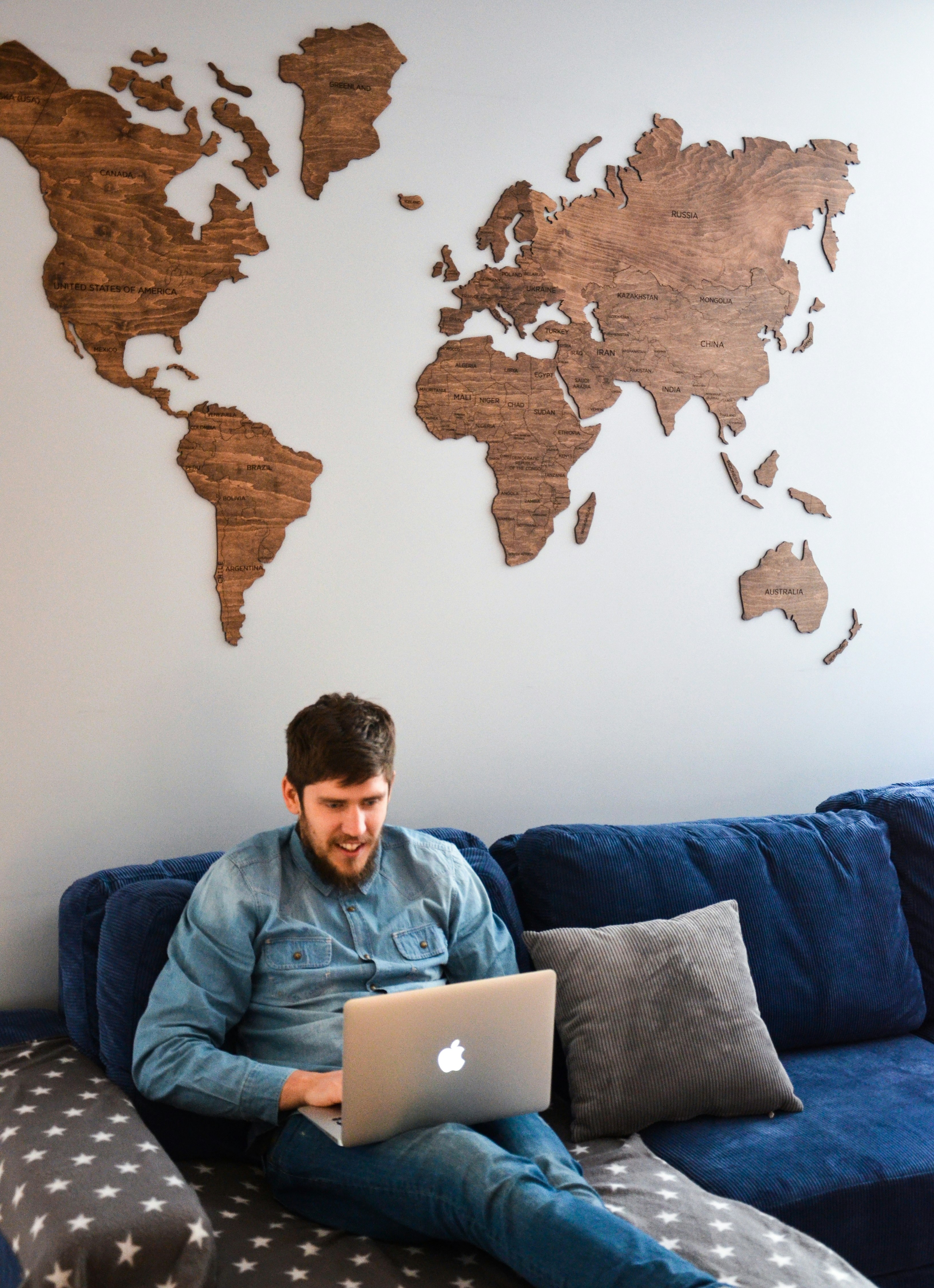 Wooden World Map: Attractive interior travel decor for cozy home ...