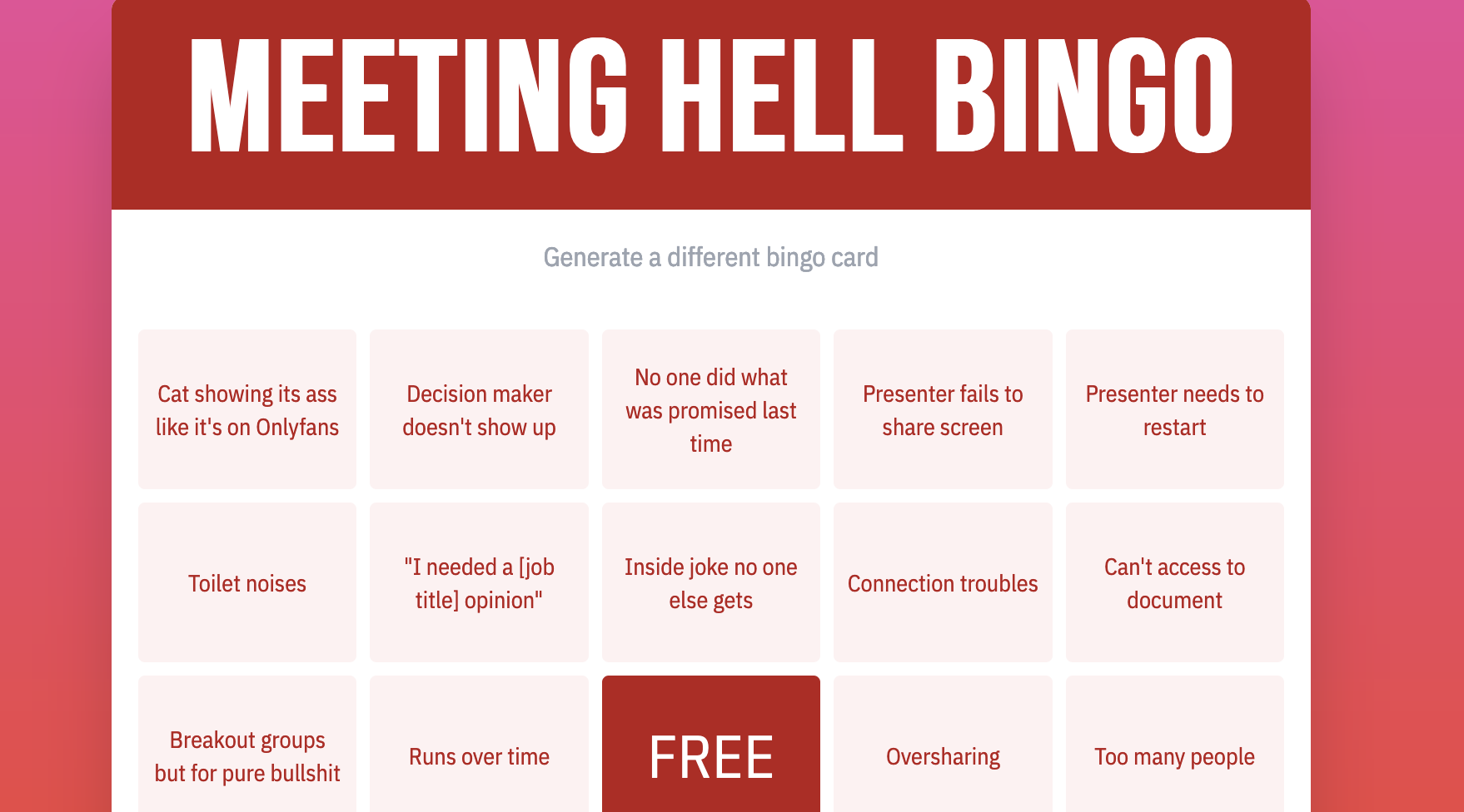 Meeting Hell Bingo: Convert an awful meeting into fun Bingo game | Product Hunt