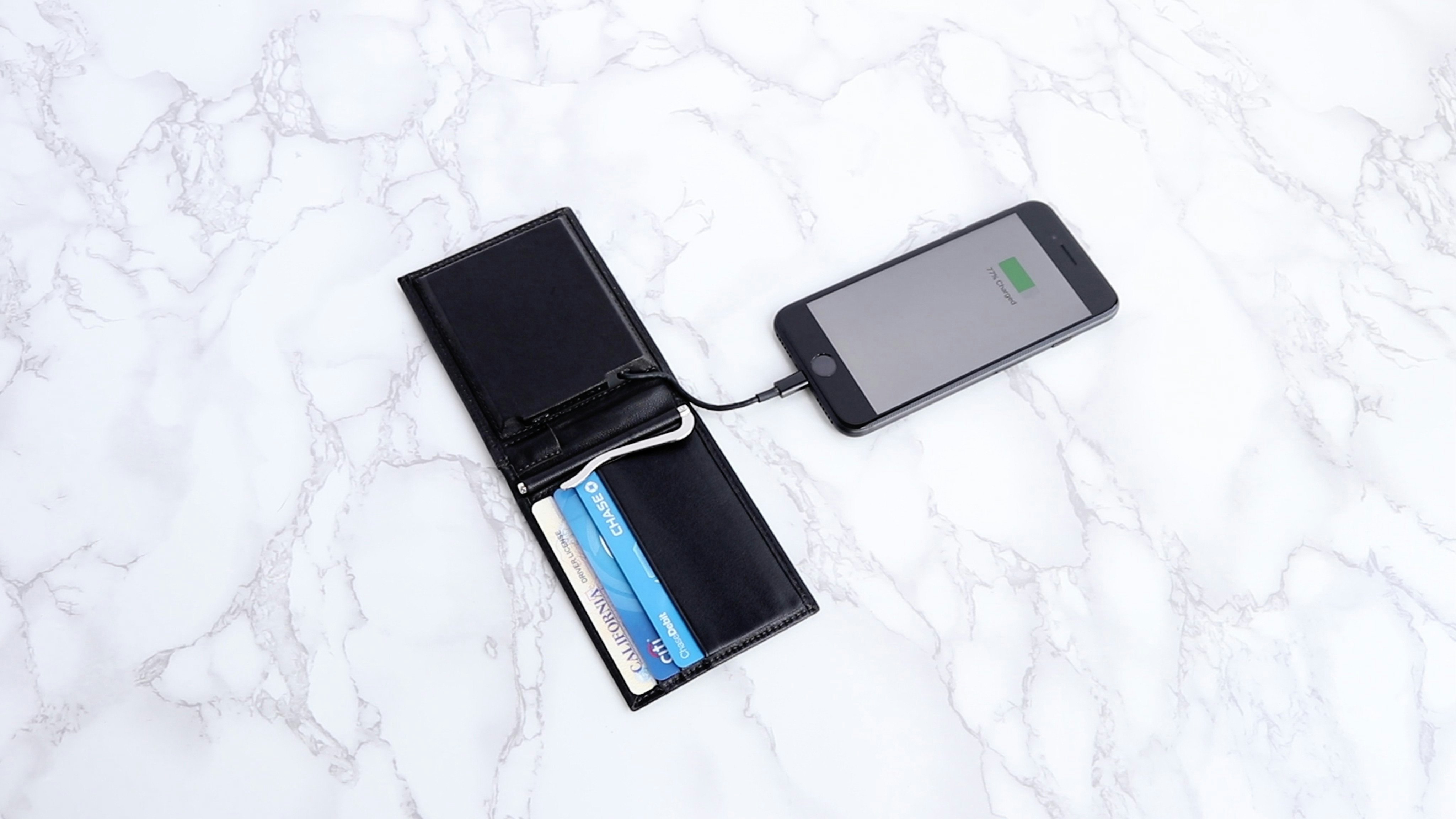Solar and Battery Charging Wallet: Slim smart 100% Italian Leather ...