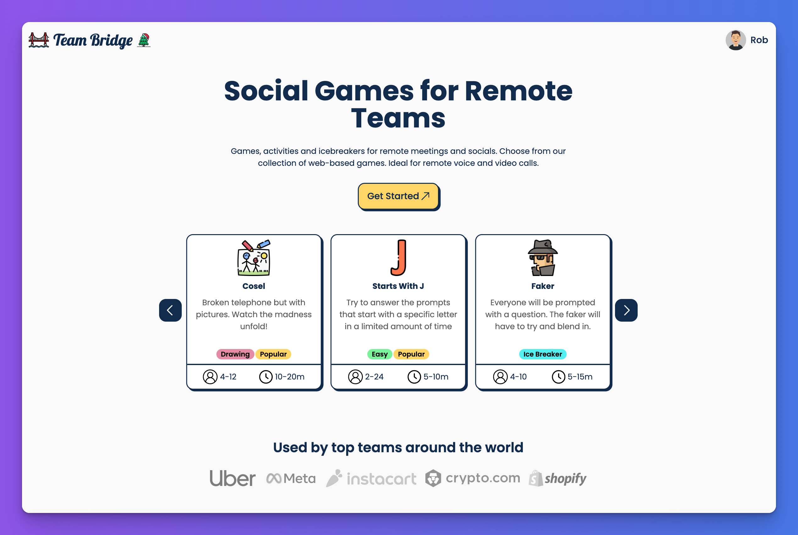 Team Bridge: Social games for remote teams | Product Hunt