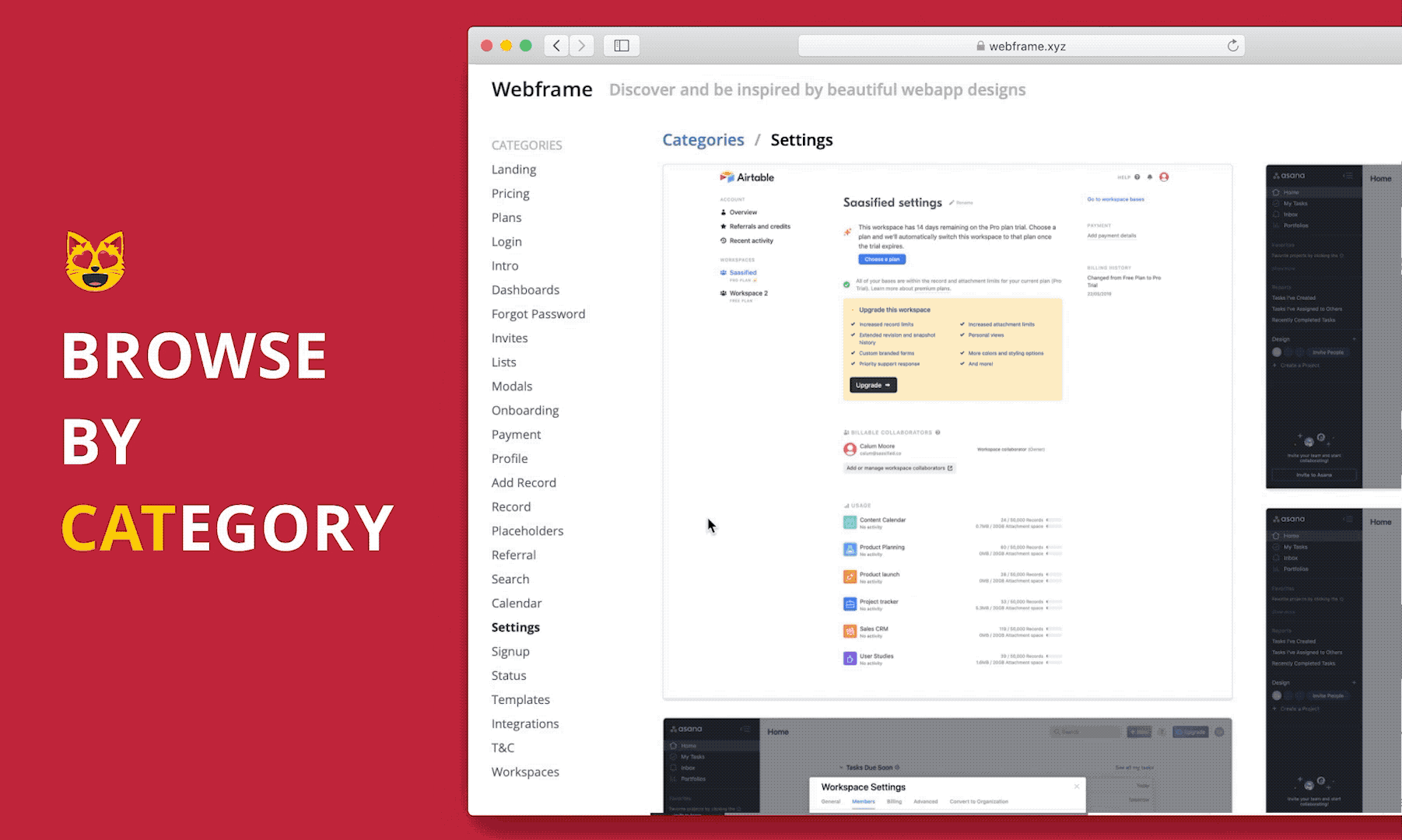 Webframe: >800 web app screenshots for inspiration on your next app 🎉 | Product Hunt