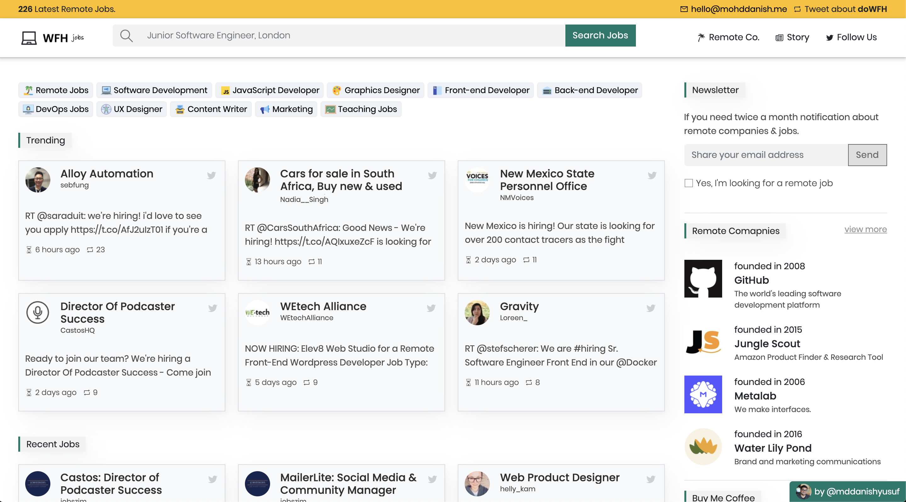 WFH Jobs: Remote jobs aggregated from Twitter | Product Hunt