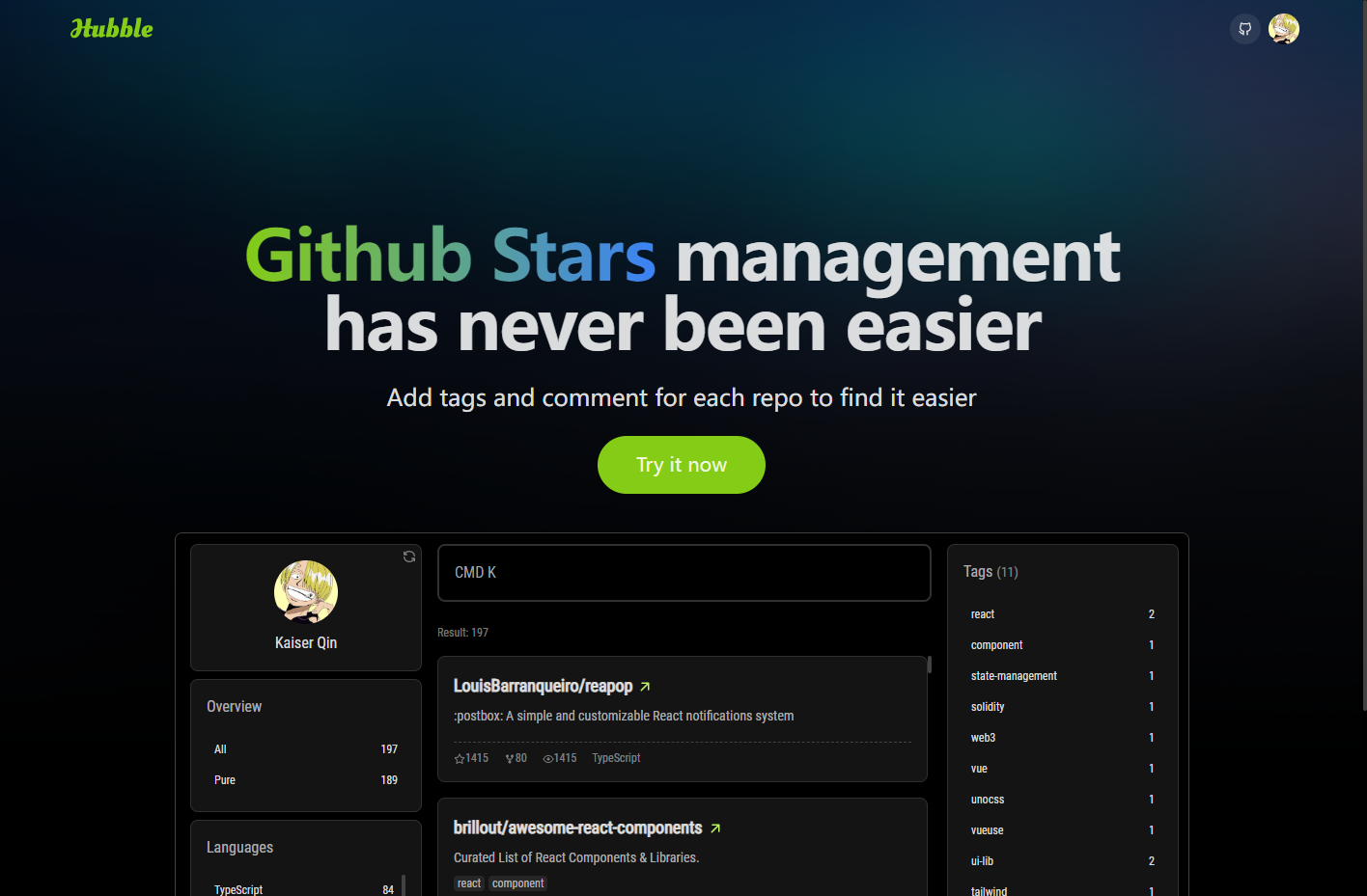 hubble: Github star manager | Product Hunt