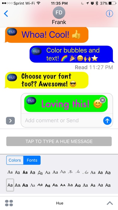 Hue - Color and Fonts for iMessages - Pick text & bubble colors "The ...