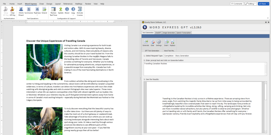 Word Express Gpt Based Word Add In Text And Image Generation Transcription And Translation In