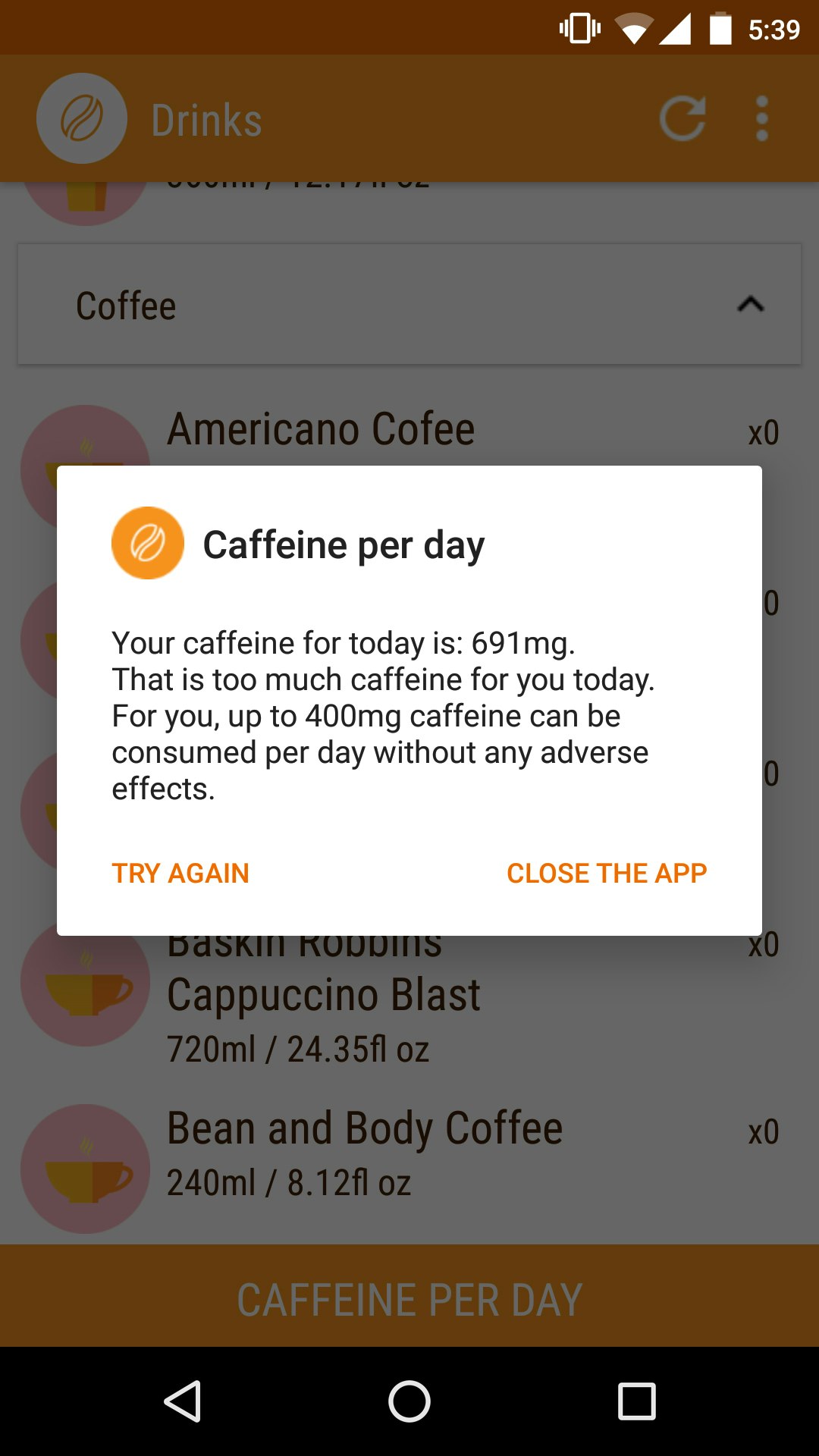 Caffeine per Day - App: Calculate your daily caffeine intake with ...