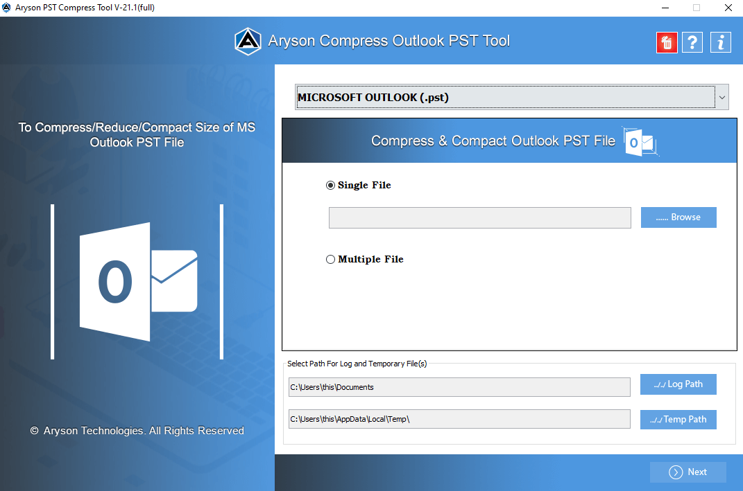 Aryson PST Compress Tool: Premium Tool to compress large PST file with ...