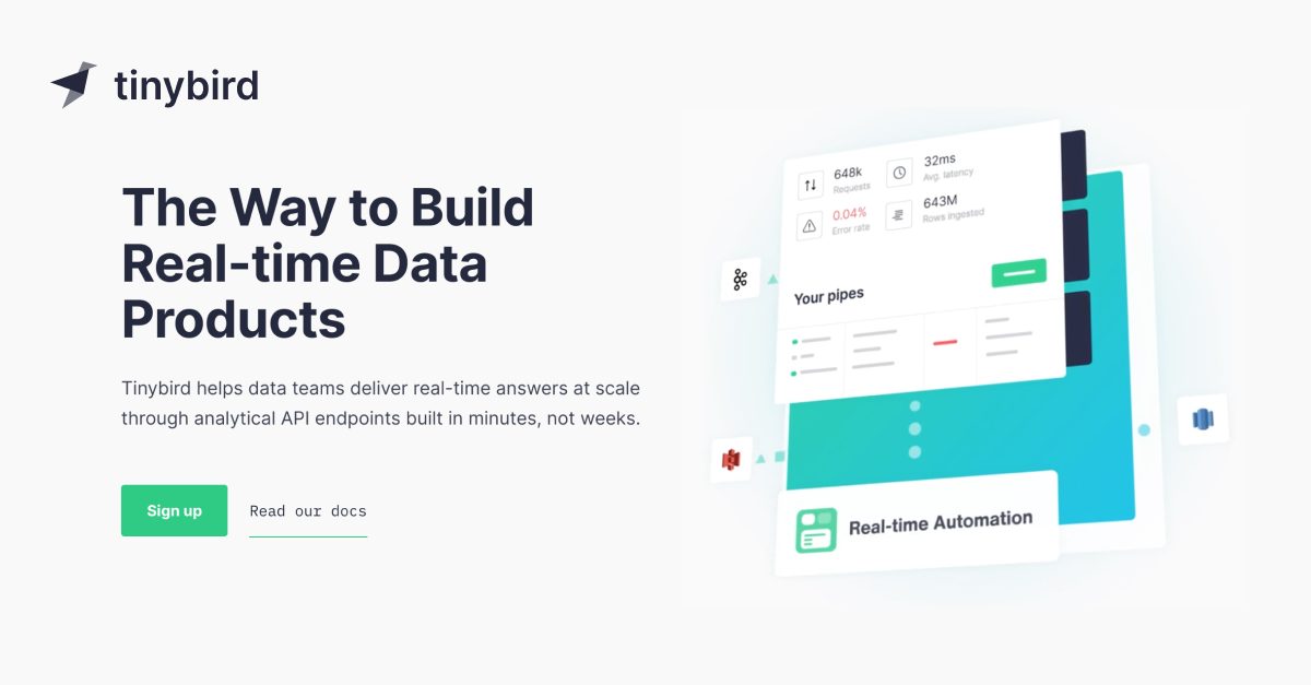 Tinybird - Turn raw data into realtime API at scale | Product Hunt
