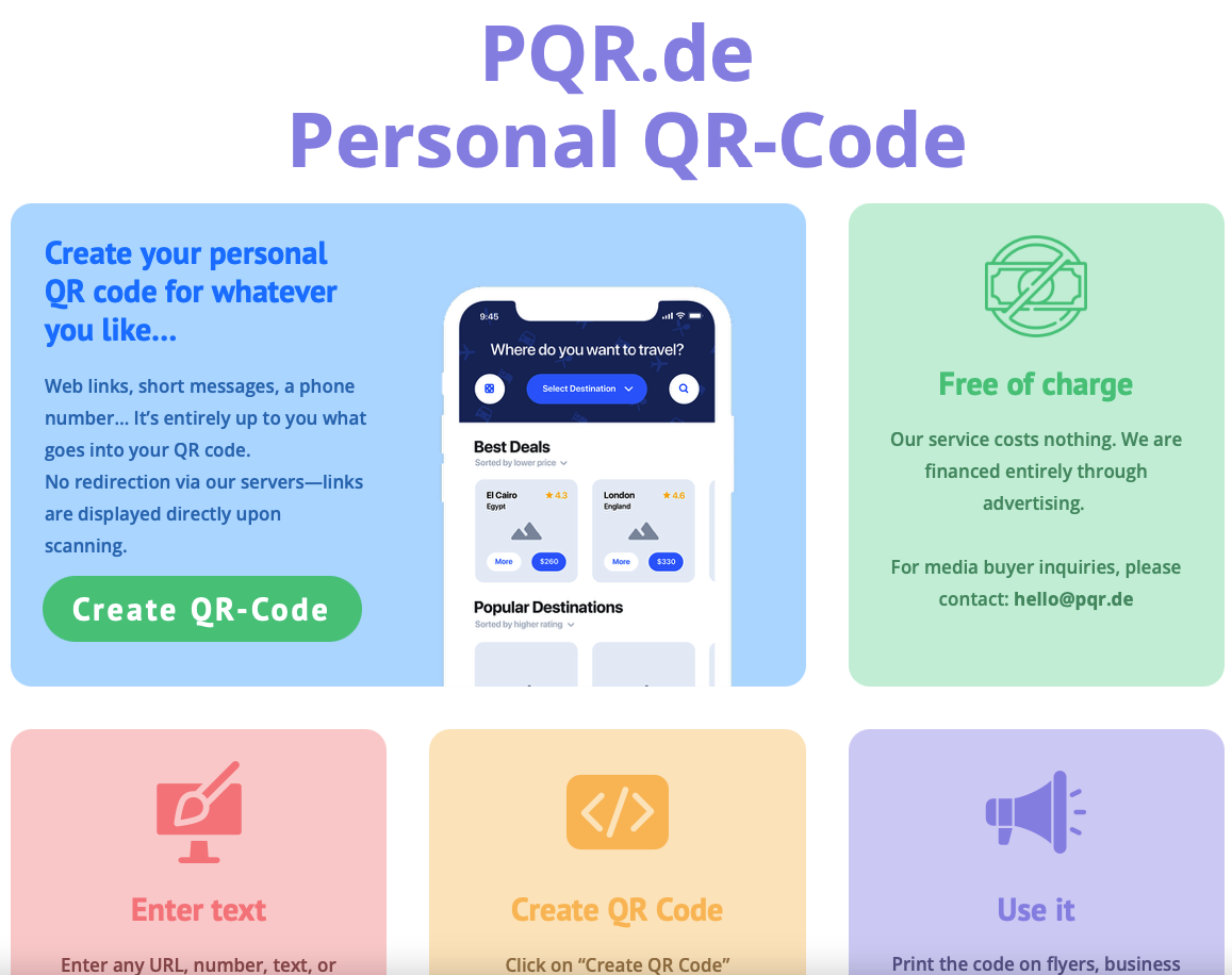 Free QR Code Generator: Create QR Codes for free – pqr.de | Product Hunt