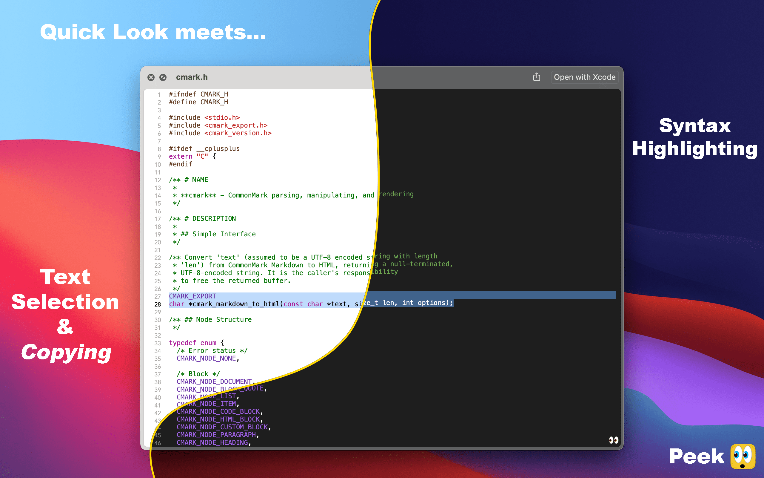 Peek - Quick Look Extension - Text copying, scroll restoration, syntax ...